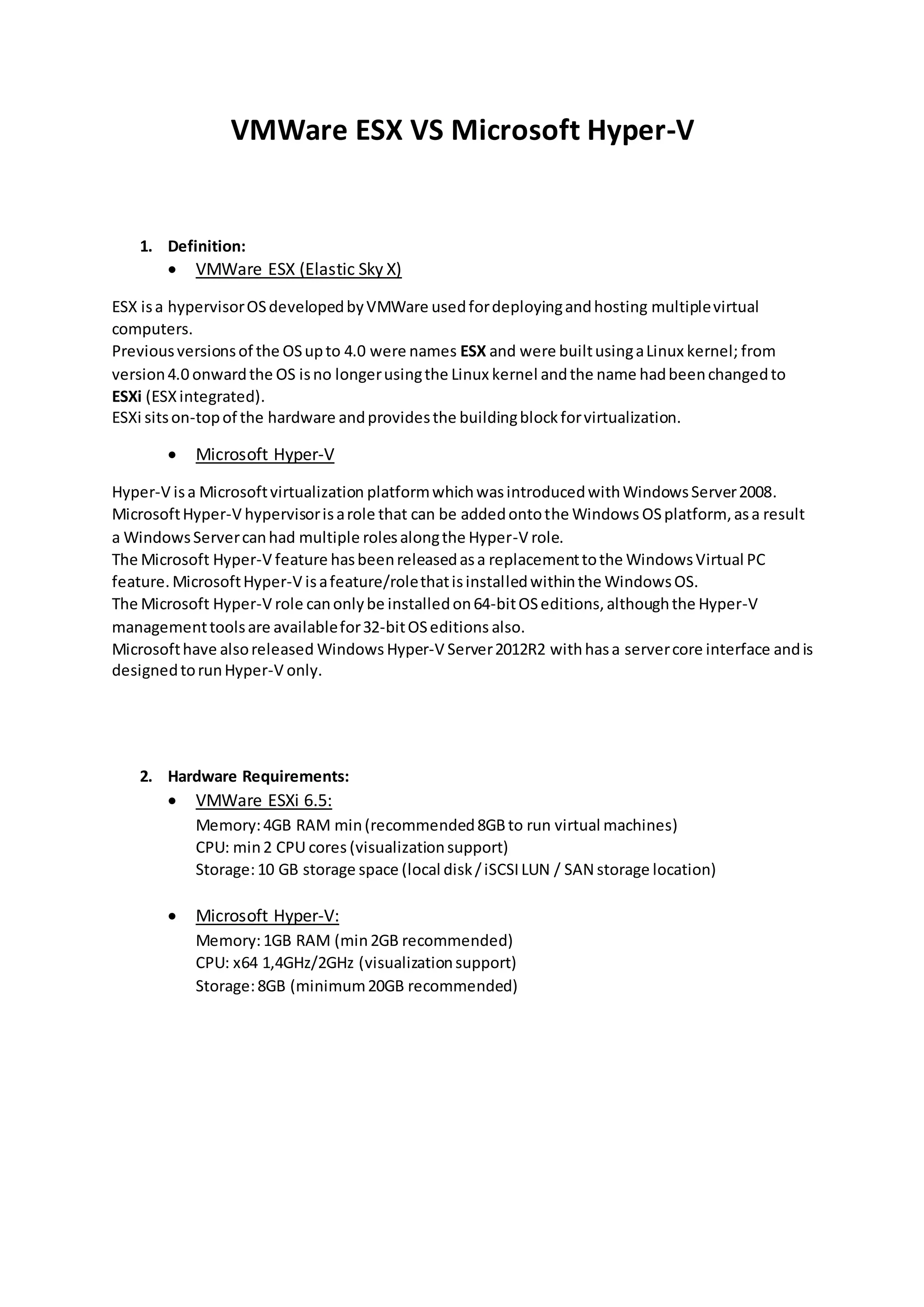 Vm ware esx vs microsoft hyper | PDF