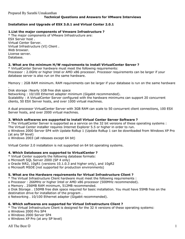 VMware Interview questions and answers | PDF