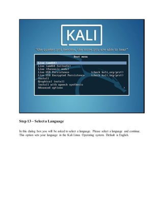 Kali Linux Installation process in VMware Step-By-Step | DOCX