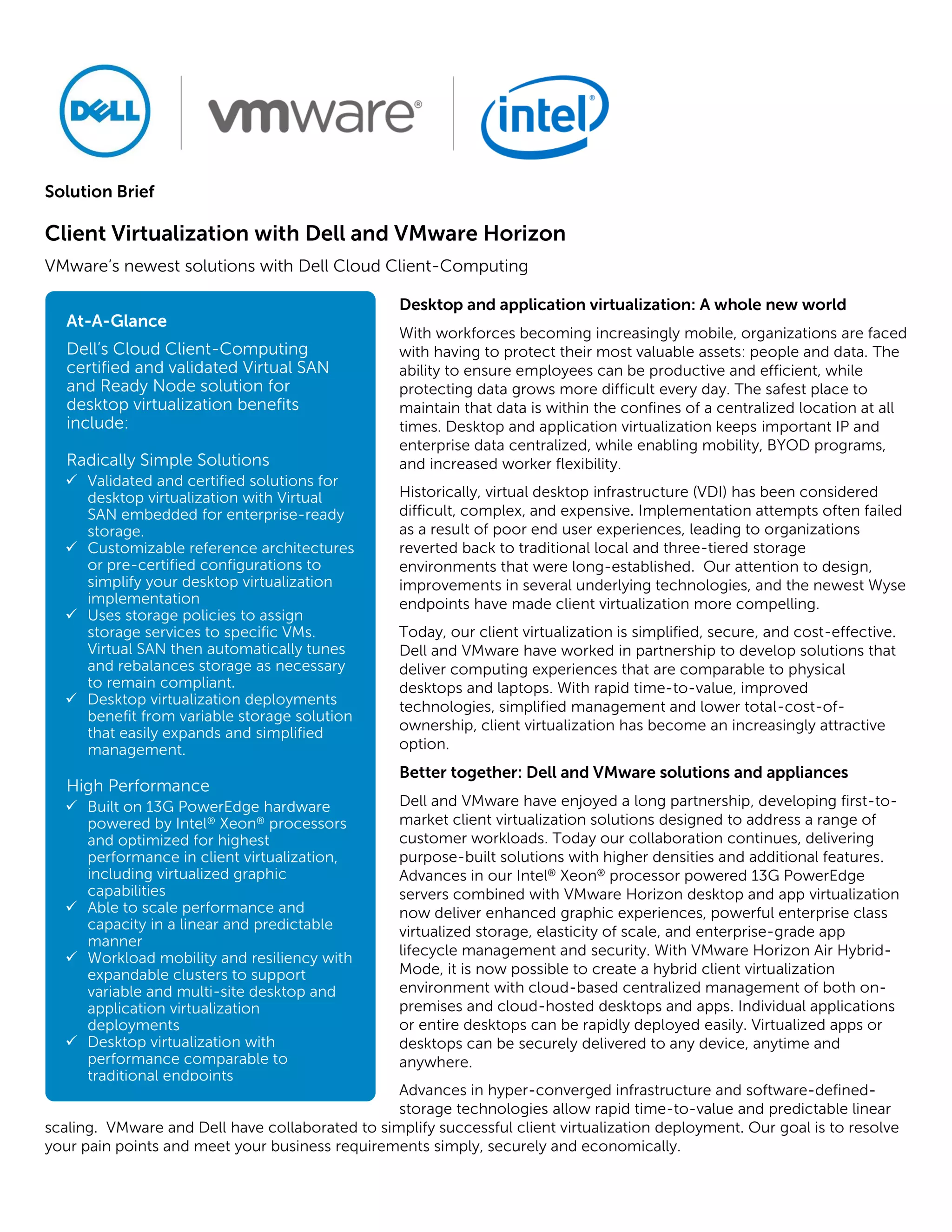 VMware solution brief - client virtualization with Dell and VMware Horizon | PDF