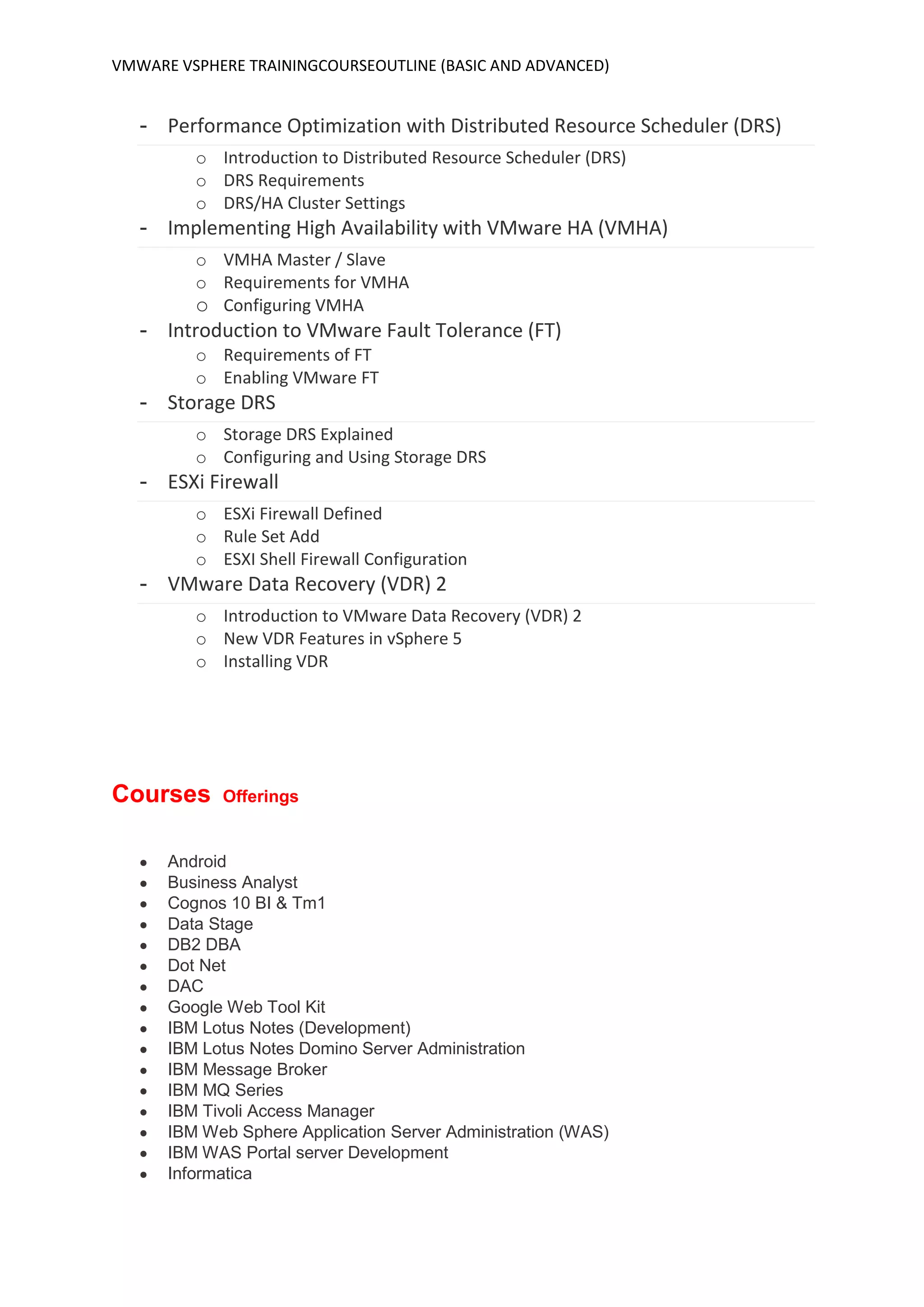 Vmware training course | DOCX