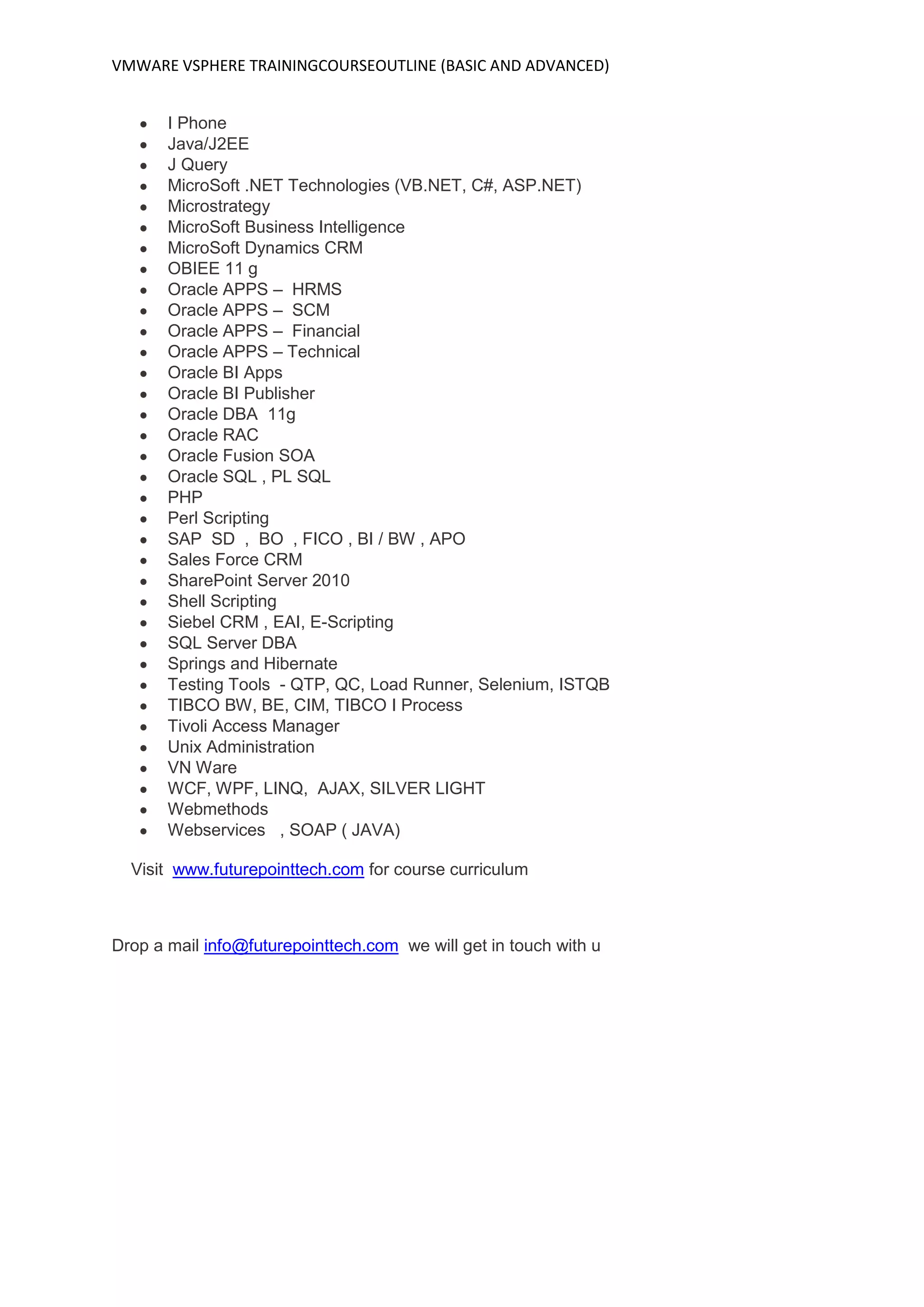 Vmware training course | DOCX