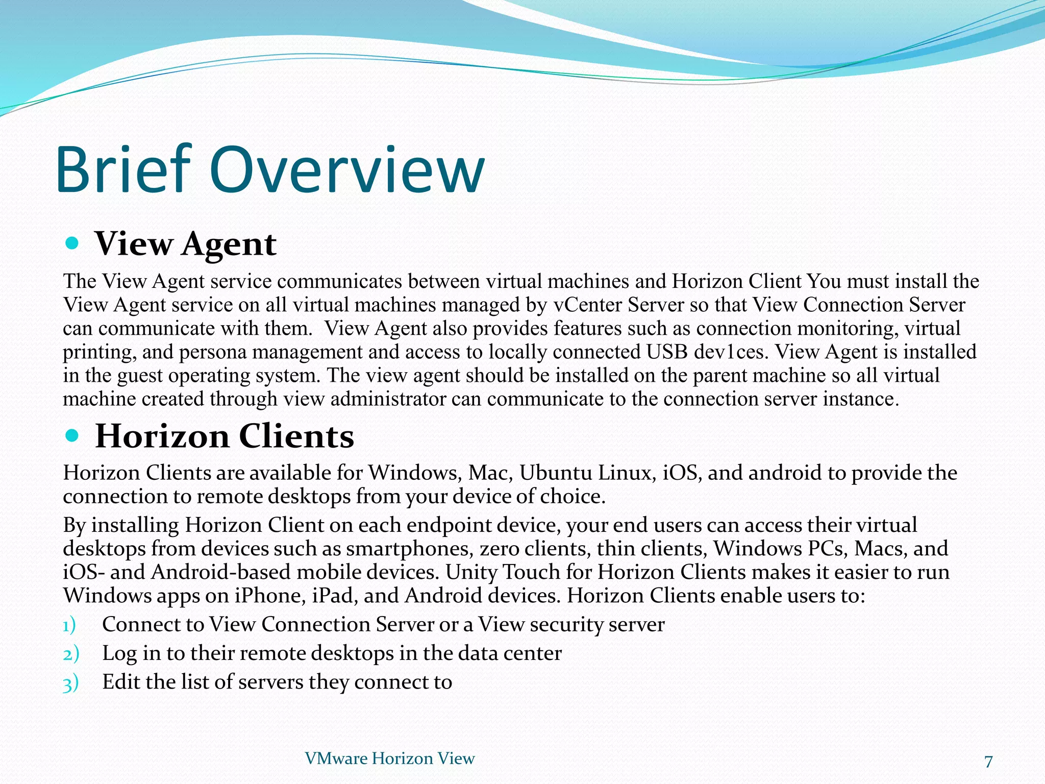 Vmware view overview | PPTX | Operating Systems | Computer Software and Applications
