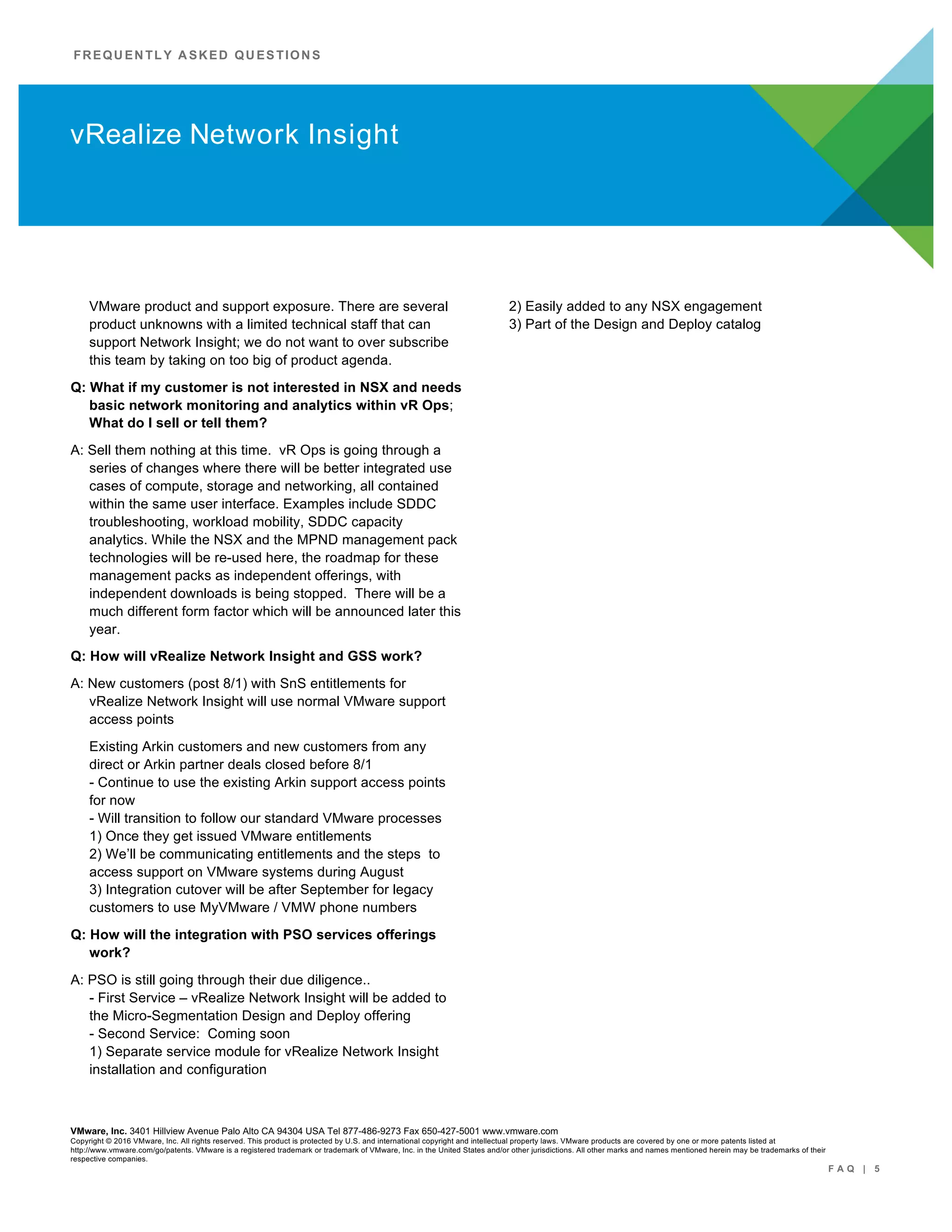 VMware vRealize Network Insight Frequently Asked Questions FAQ | PDF