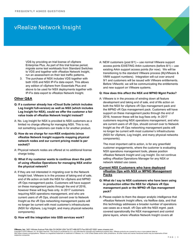 VMware vRealize Network Insight Frequently Asked Questions FAQ | PDF