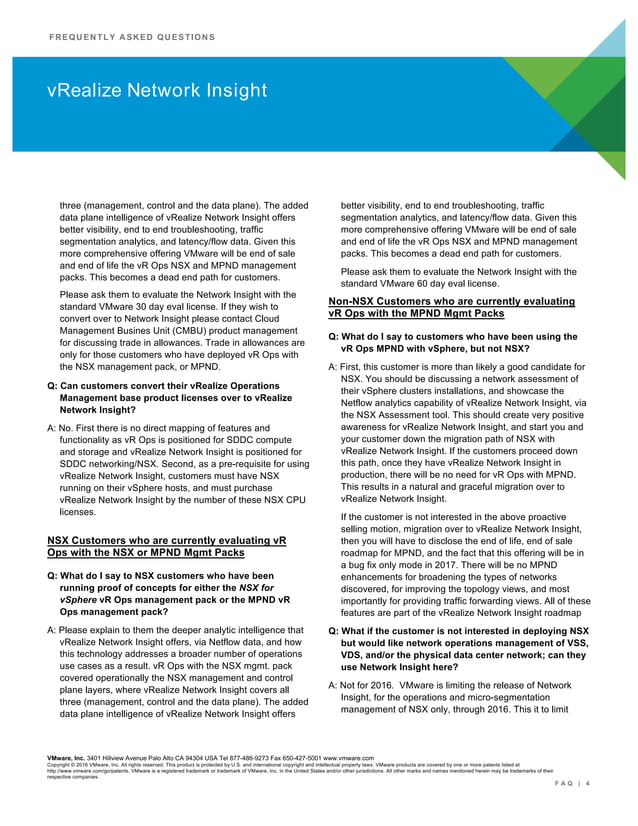 VMware vRealize Network Insight Frequently Asked Questions FAQ | PDF