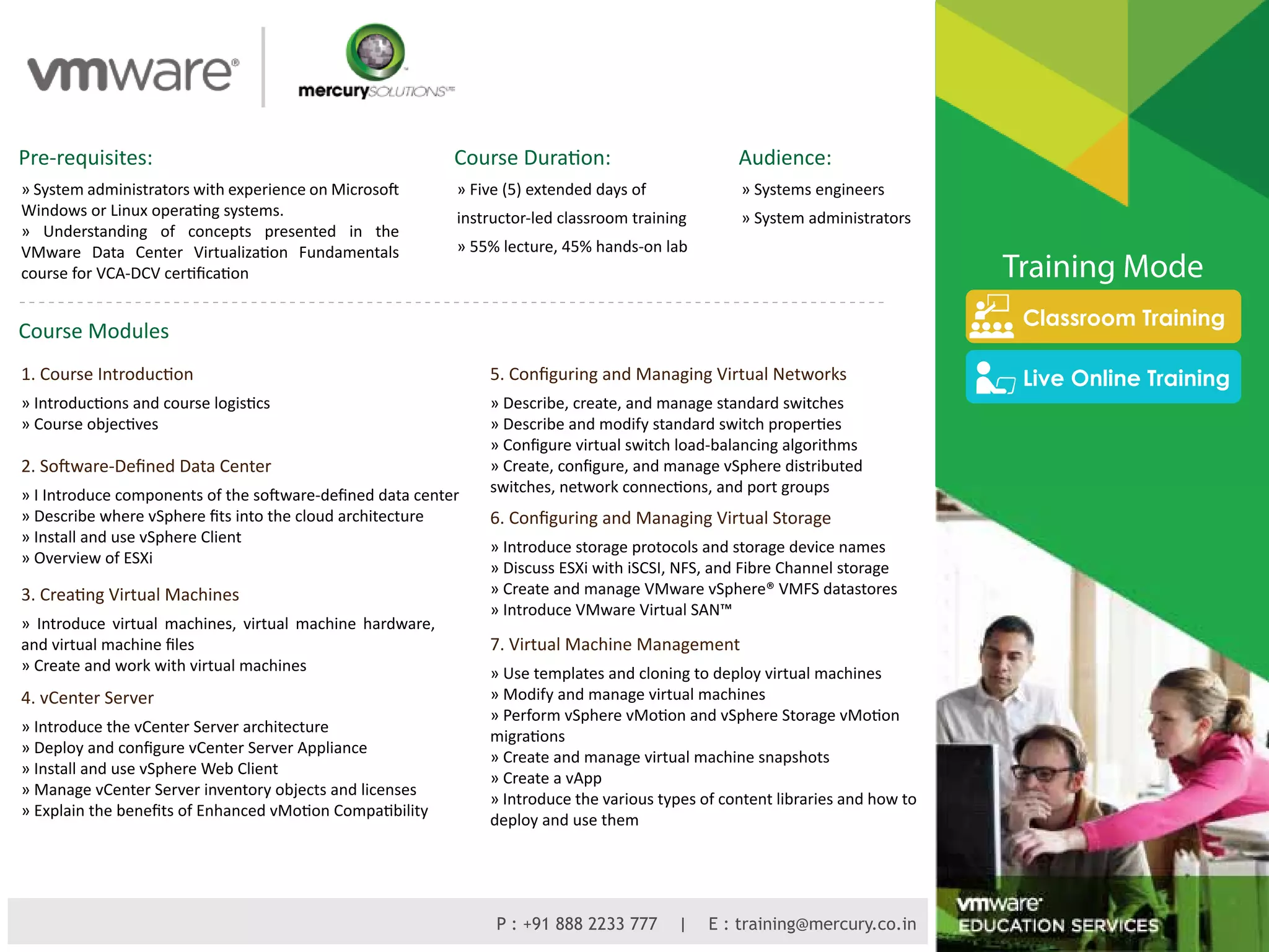 VMware vSphere 6 Course Content - Mercury Solutions | PDF