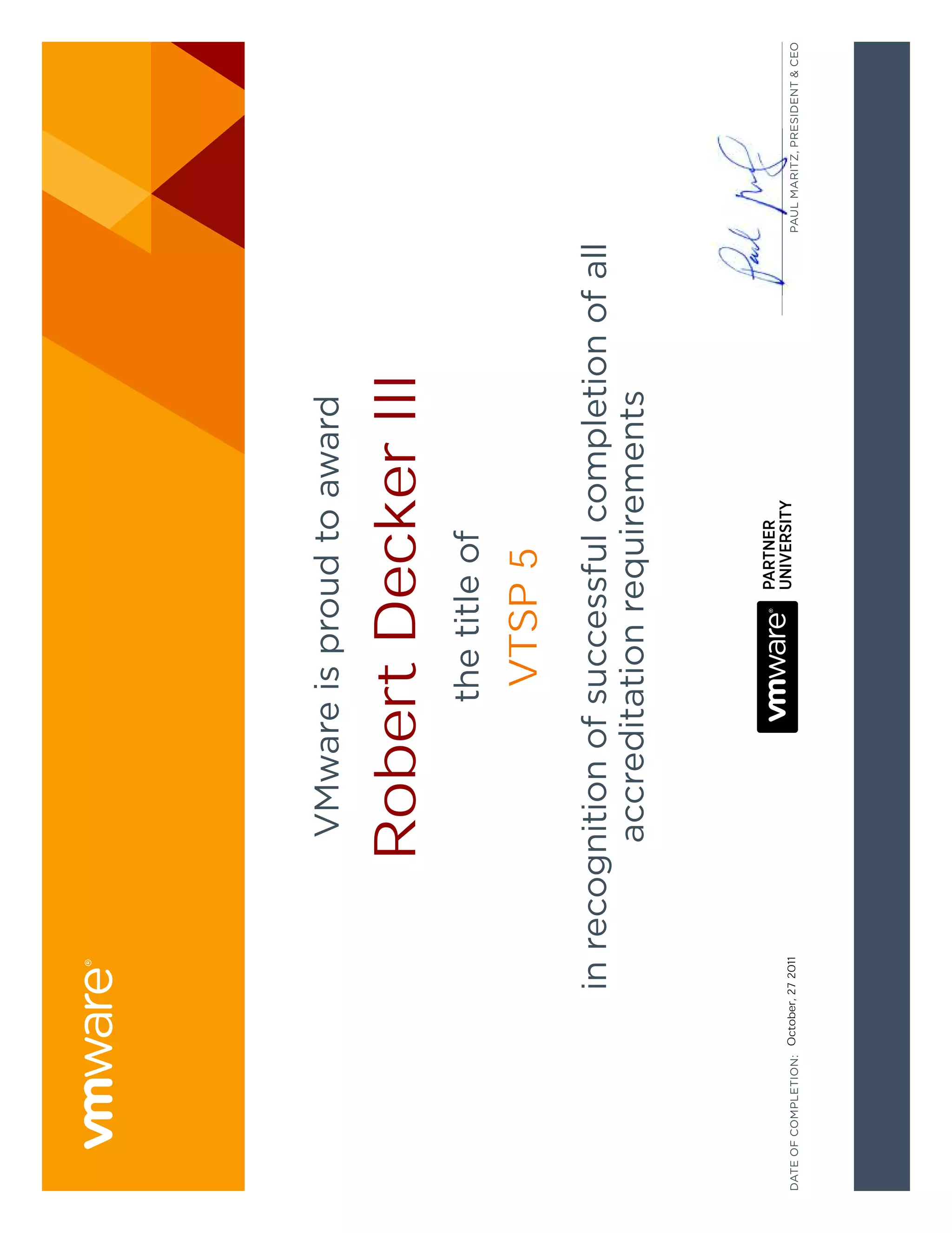 VMware VTSP 5 Certificate | PDF