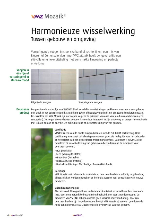 Vmzinc-plaatsingsgids vmz mozaik | PDF