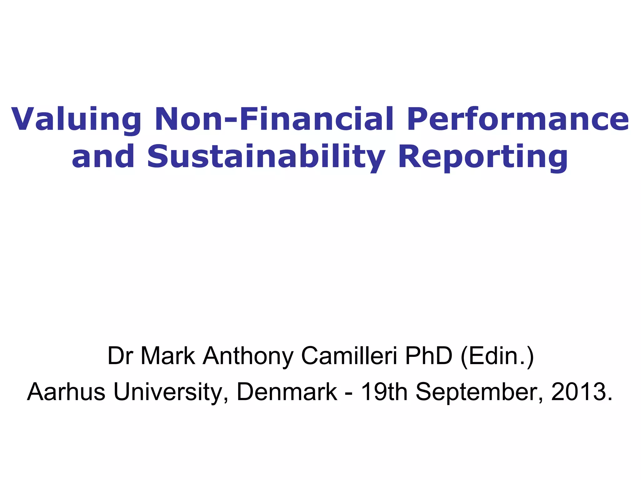 Valuing Non-Financial Performance and Sustainability Reporting | PPT