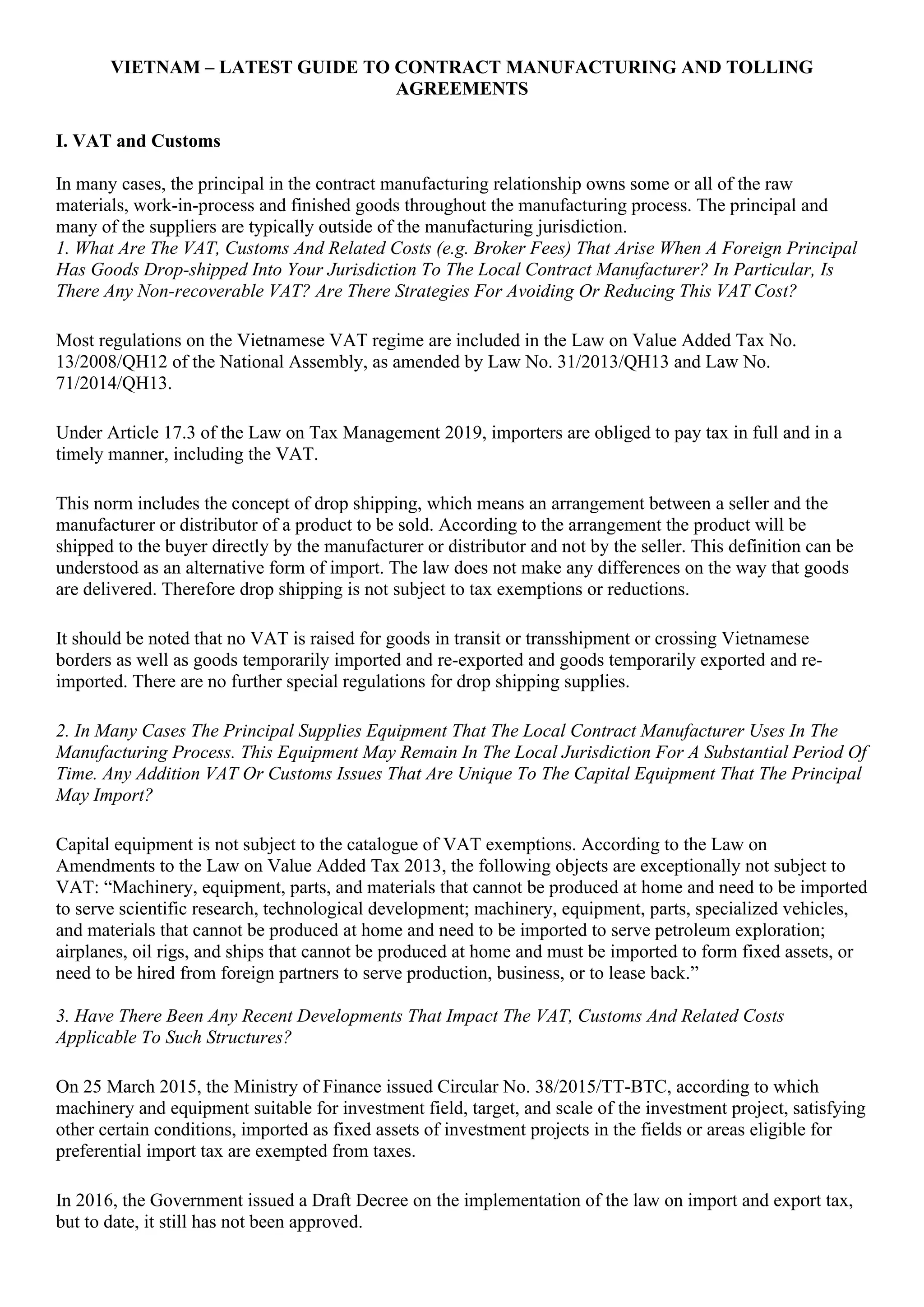 VIETNAM – LATEST GUIDE TO CONTRACT MANUFACTURING AND TOLLING AGREEMENTS ...