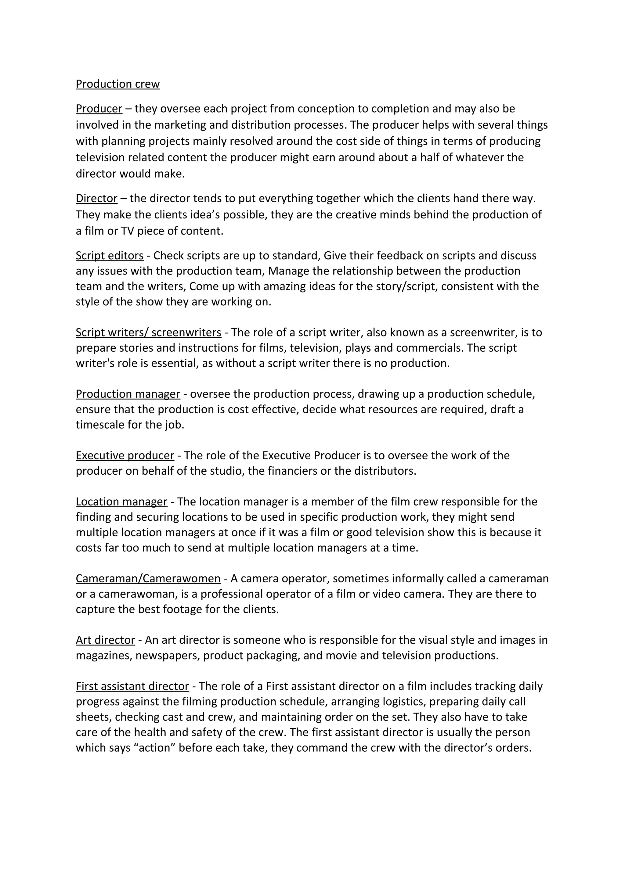 Production/Film crew | ODT