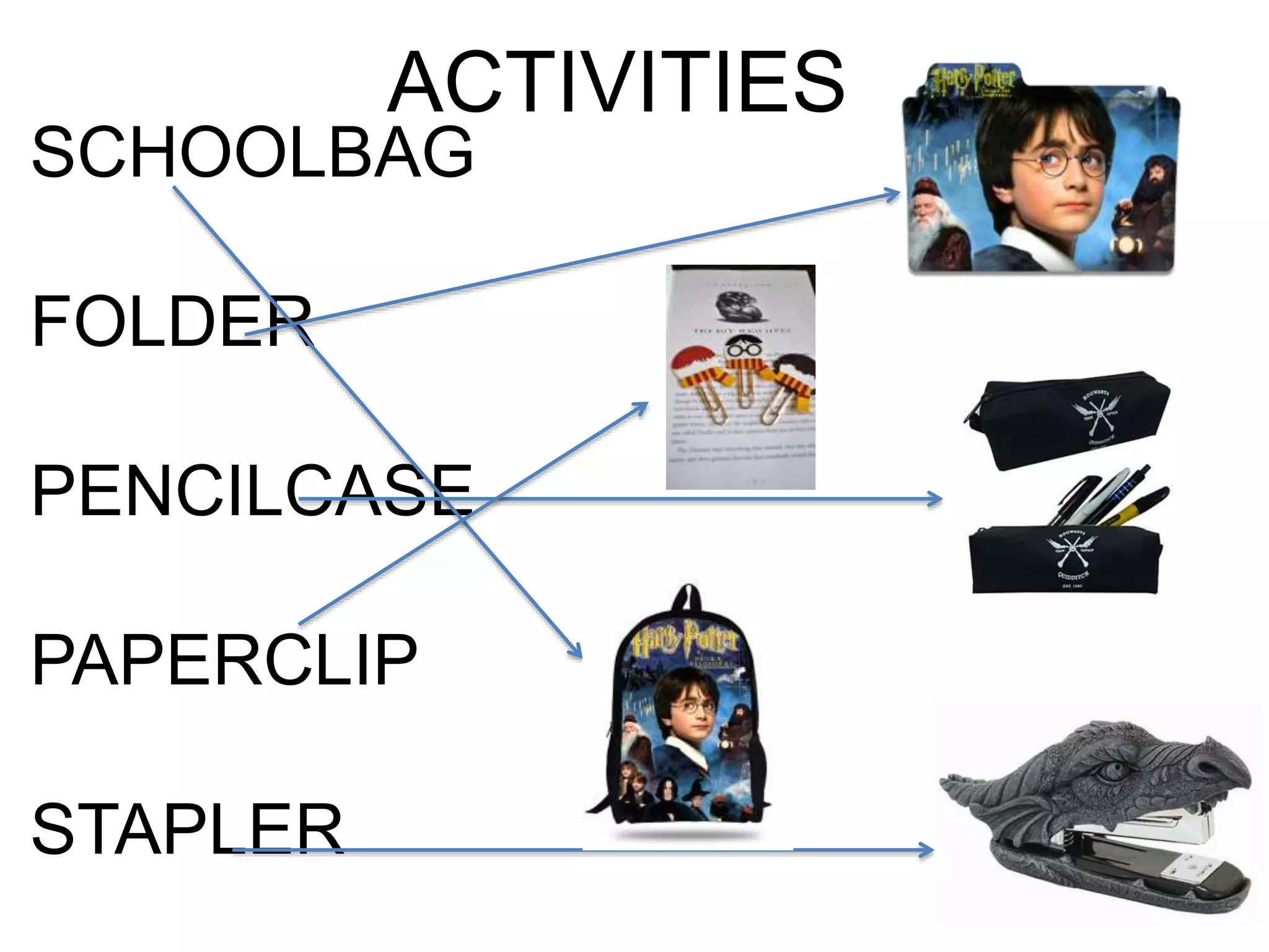 Vocab activities CLASSROOM OBJECTS HARRY POTTER THEME | PPT