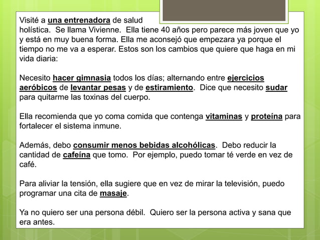 SPA 201 - Vocabulario: el bienestar | PPT