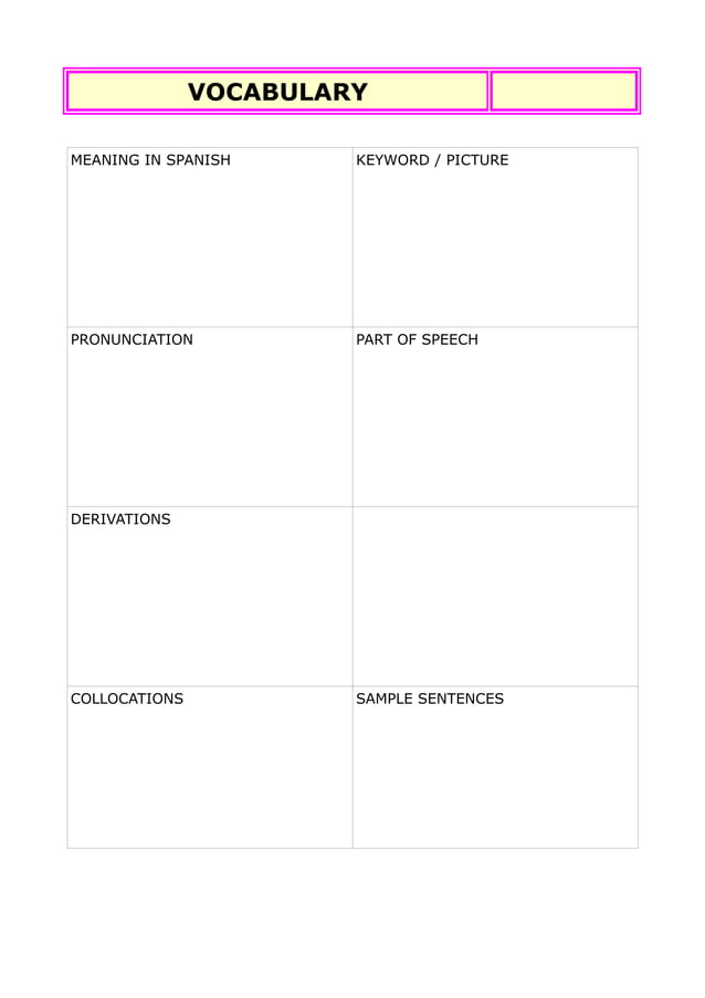 Vocabulary notebook template | PDF