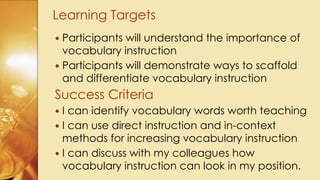 Vocabulary Instruction | PDF