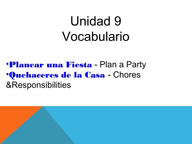 Vocabulario: Planear una Fiesta & Los Quehaceres | PPT