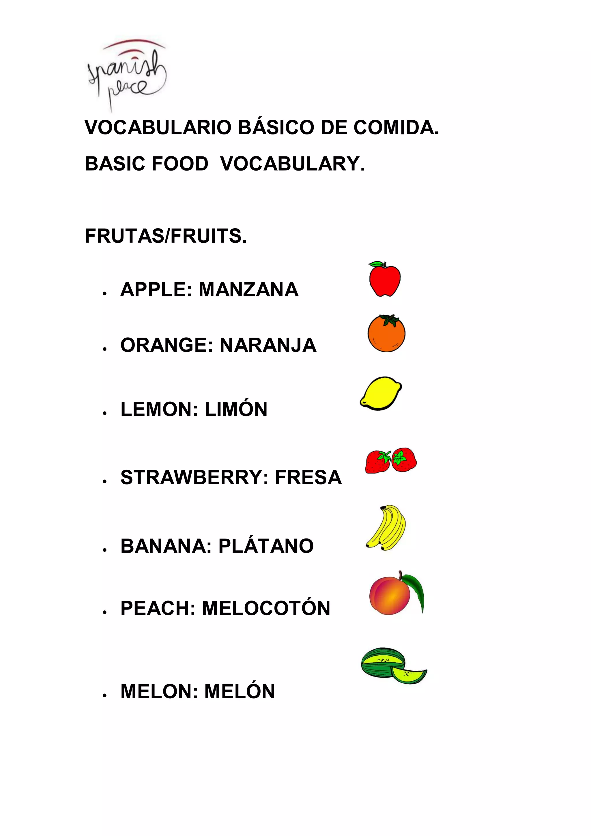 Vocabulario básico de comida | PDF