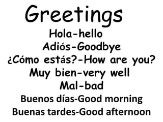 Vocabulario basico / basic vocabulary espanol /ingles | PPTX
