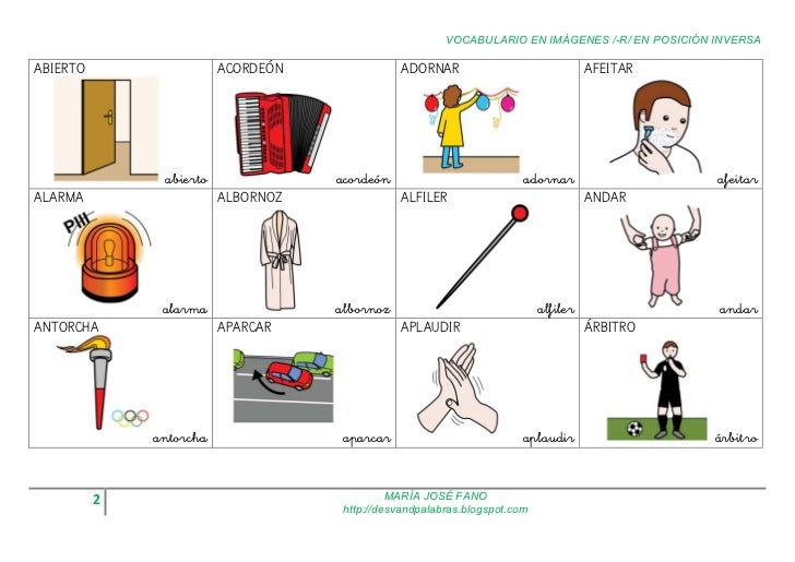 Vocabulario /-r/ en posición inversa