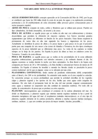 Vocabulario Tema 9: La actividad pesquera en España. | DOCX