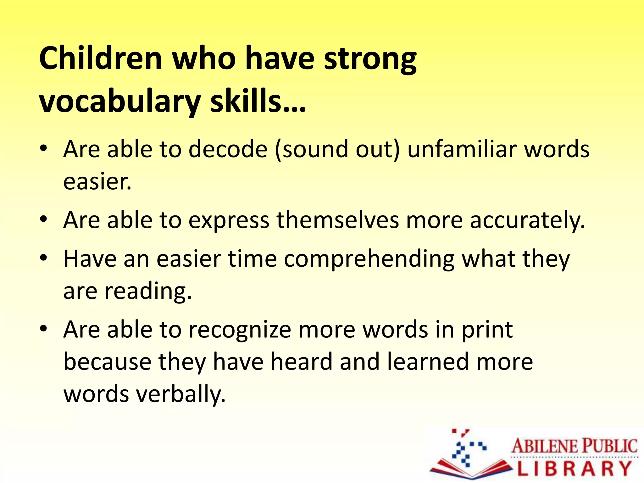 Early Literacy in Action: Vocabulary | PPTX