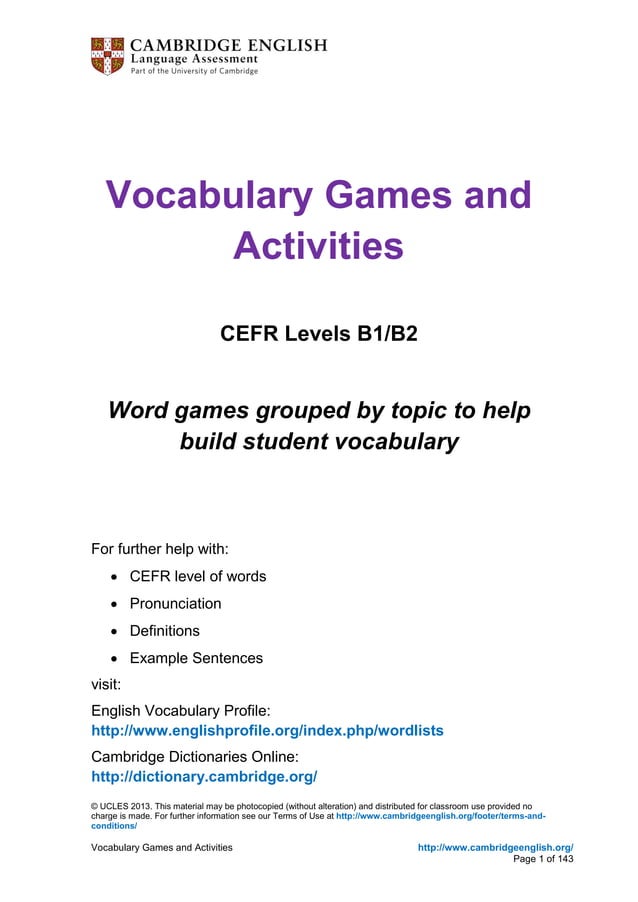 Vocabulary games-and-activities | PDF