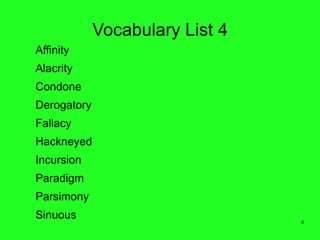 Vocabulary Lists 1 through 5 | ODP