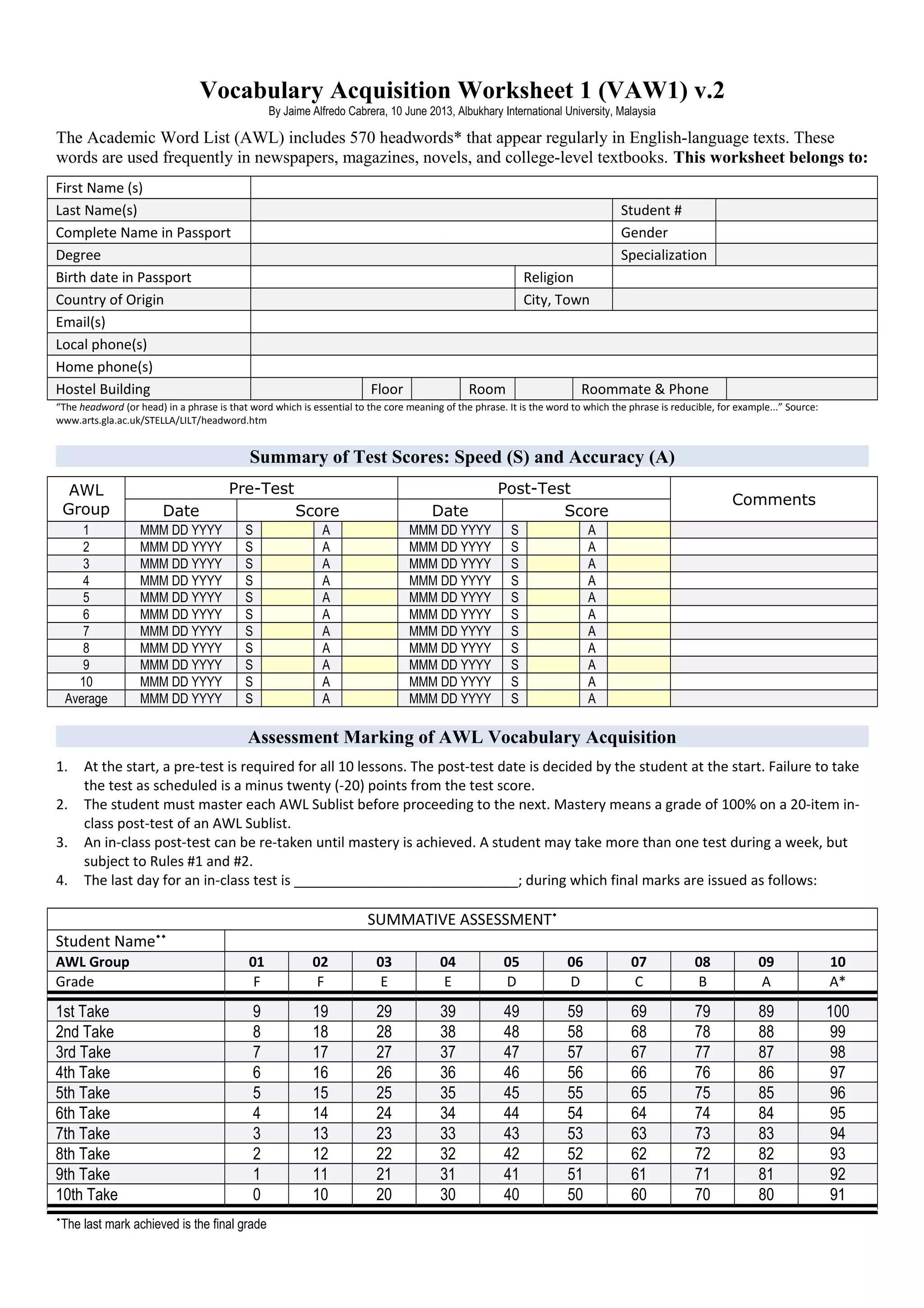 Vocabulary Acquisition Worksheet 1 (v2) | DOC