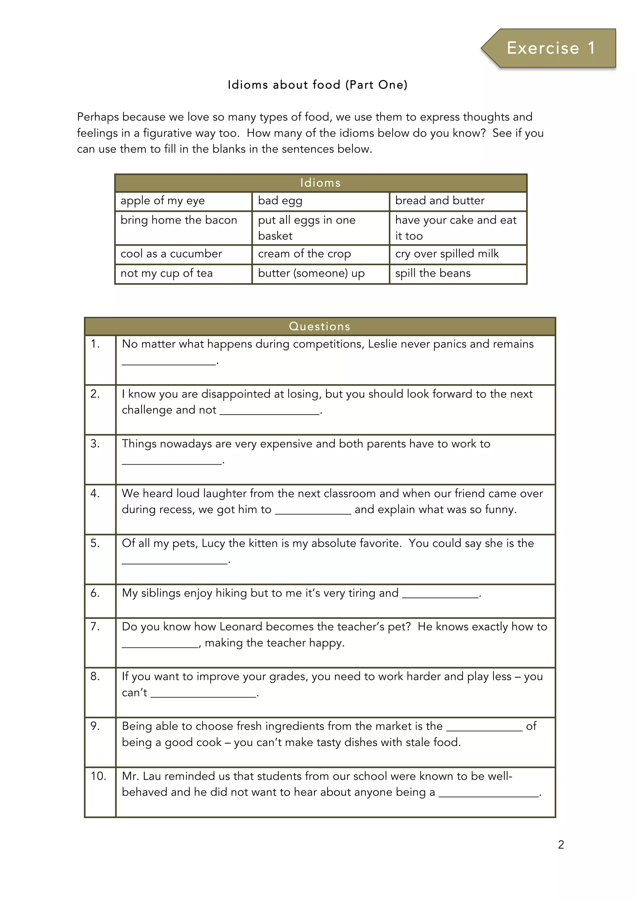English vocabulary builder food preview | PDF