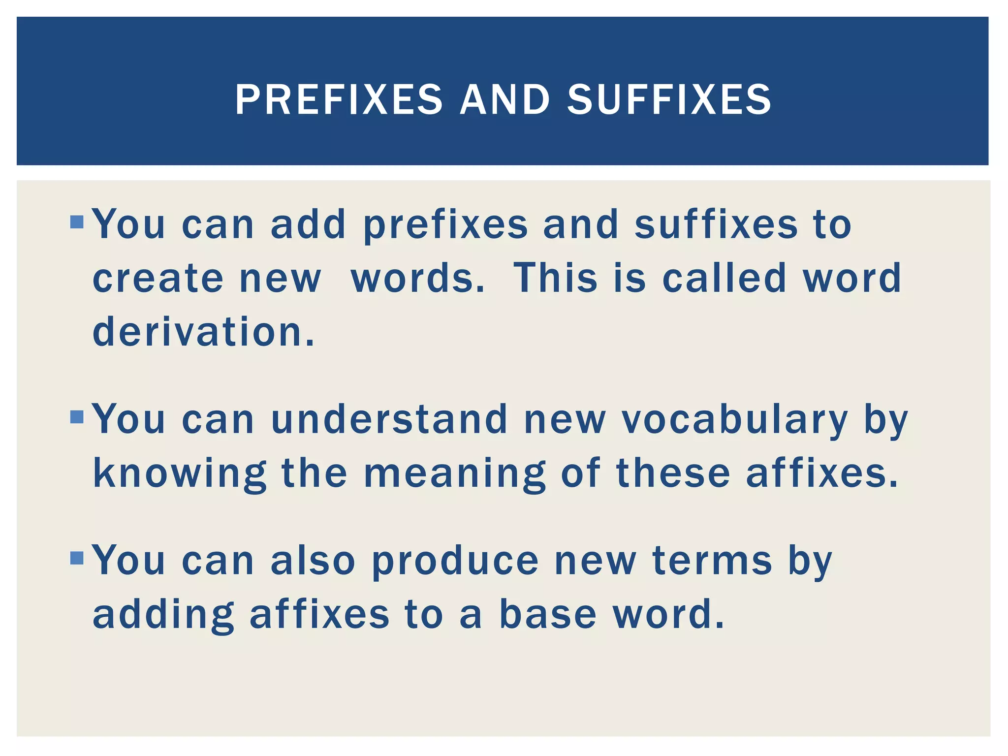 Vocabulary building: Sufixes and Prefixes | PDF
