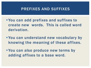 Vocabulary building: Sufixes and Prefixes | PDF