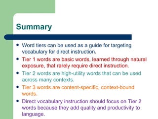 Vocabulary chapter 2 word tiers | PPT