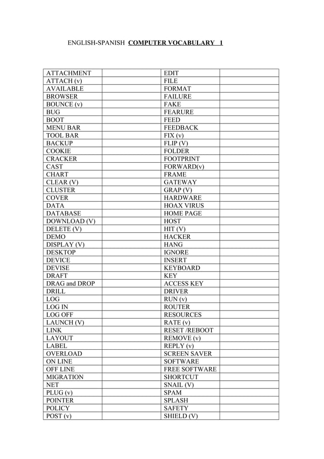 Vocabulary computers 1 | DOC | Computing | Technology & Computing