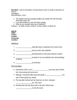 Vocabulary exercises for list 14 | DOCX