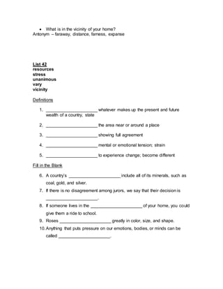 Vocabulary exercises for list 42 | DOCX