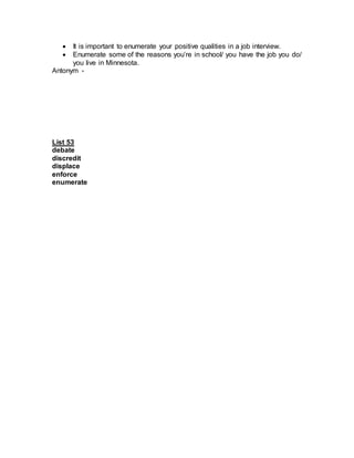 Vocabulary exercises for list 53 | PDF | Free Download