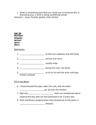 Vocabulary exercises for list 54 | PDF