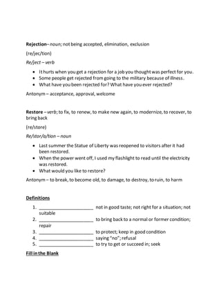 Vocabulary exercises for list 6 | DOCX