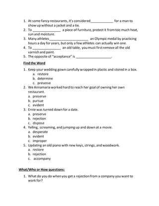 Vocabulary exercises for list 6 | DOCX