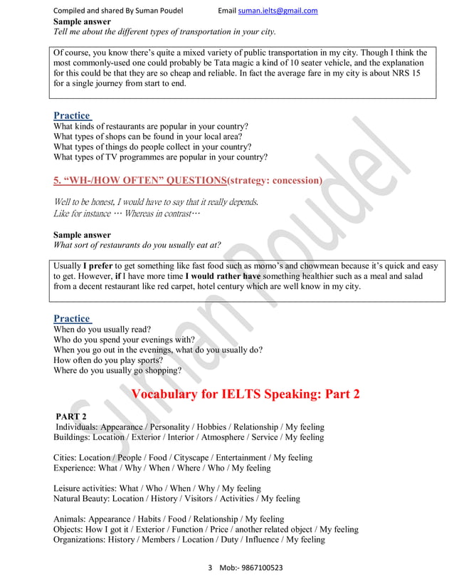 Vocabulary for ielts speaking | PDF
