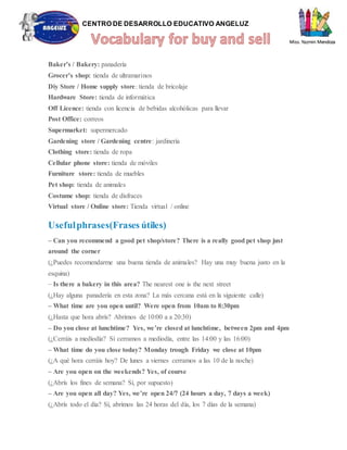 Vocabulary for shopping and sell | DOCX