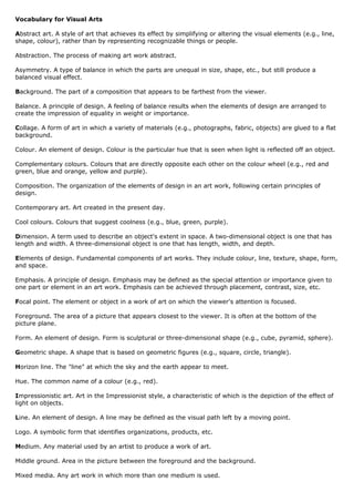 Vocabulary for visual arts | PDF