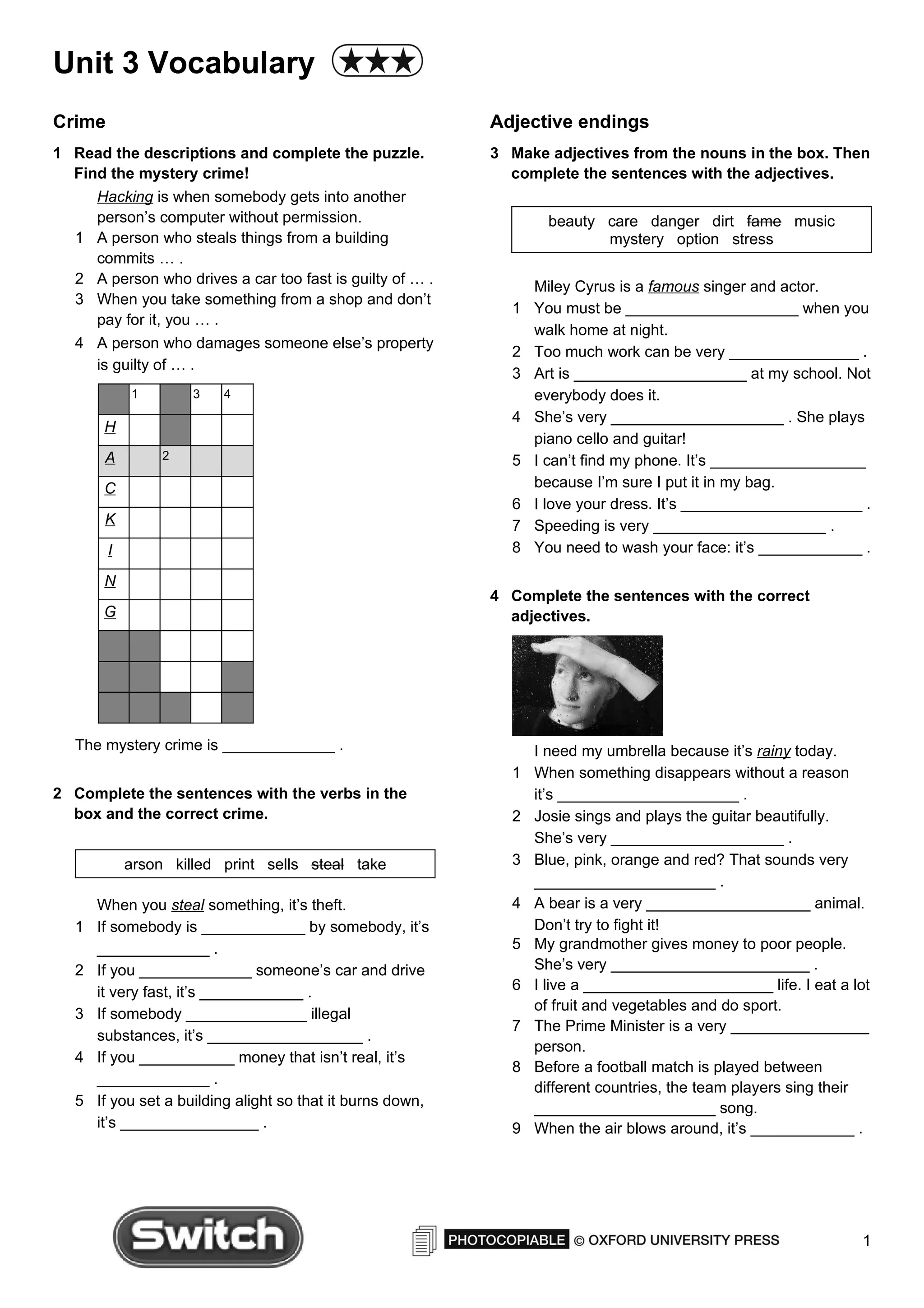 Vocabulary grammar 3star_unit3 | DOC | Crime & Harmful Acts to ...