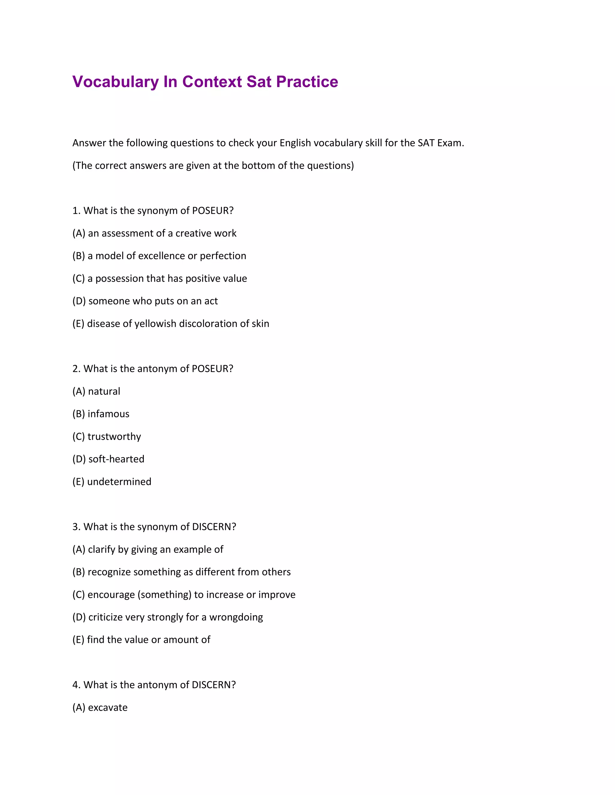 Vocabulary In Context Sat Practice | PDF