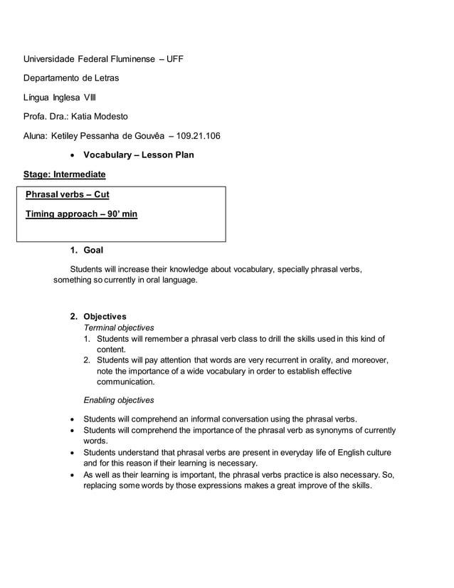 Vocabulary lesson plan | DOCX | Education