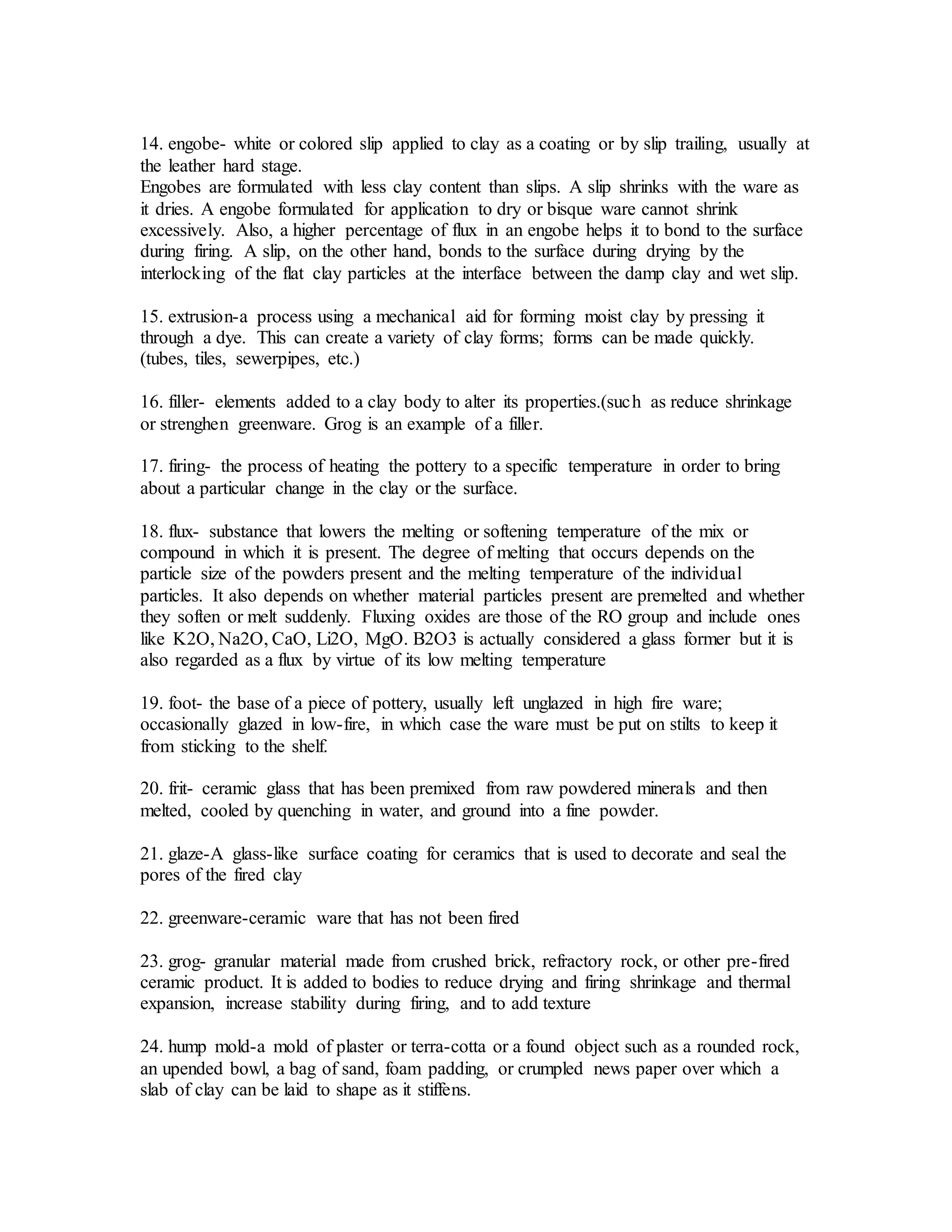 Clay Vocabulary list (ceramics, pottery) | DOC