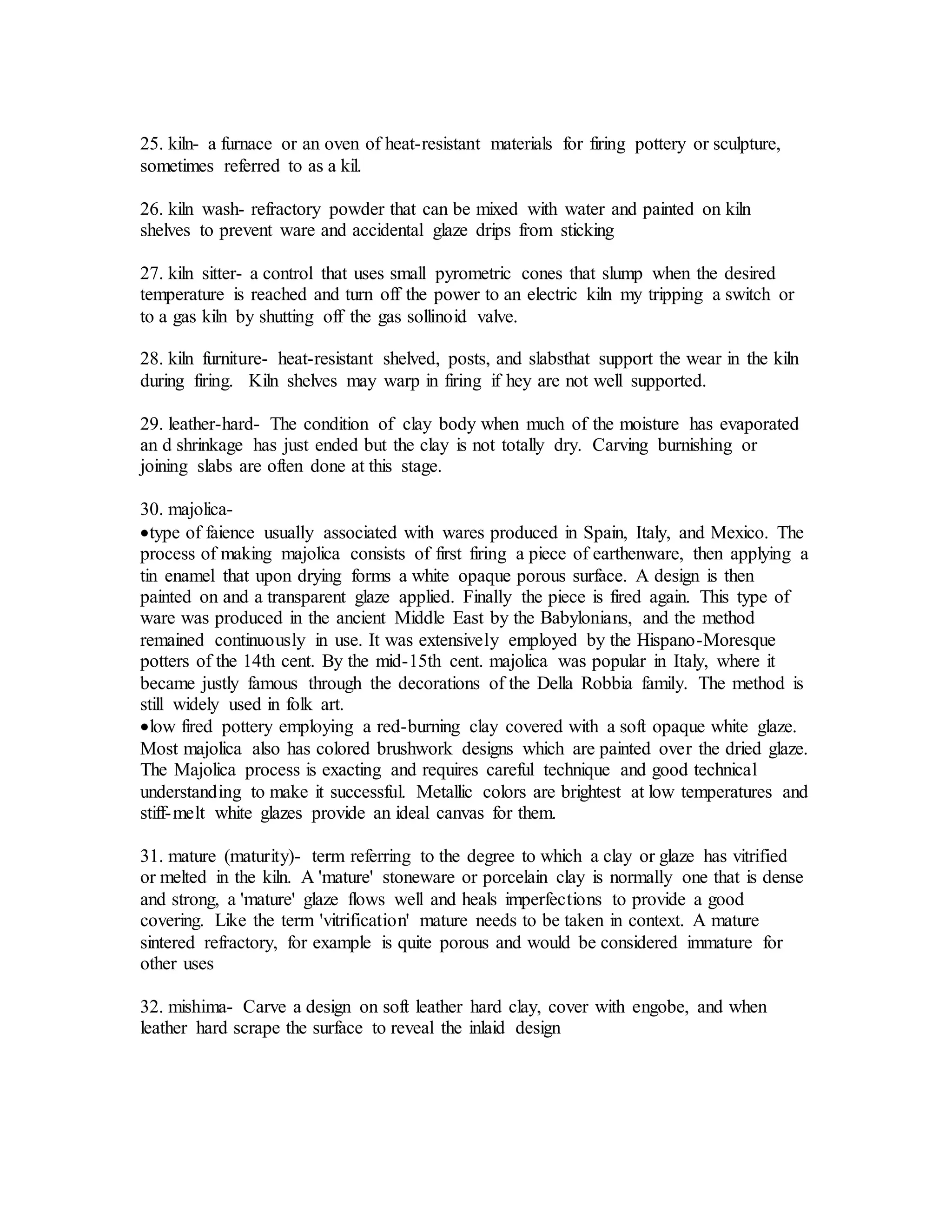 Clay Vocabulary list (ceramics, pottery) | DOC