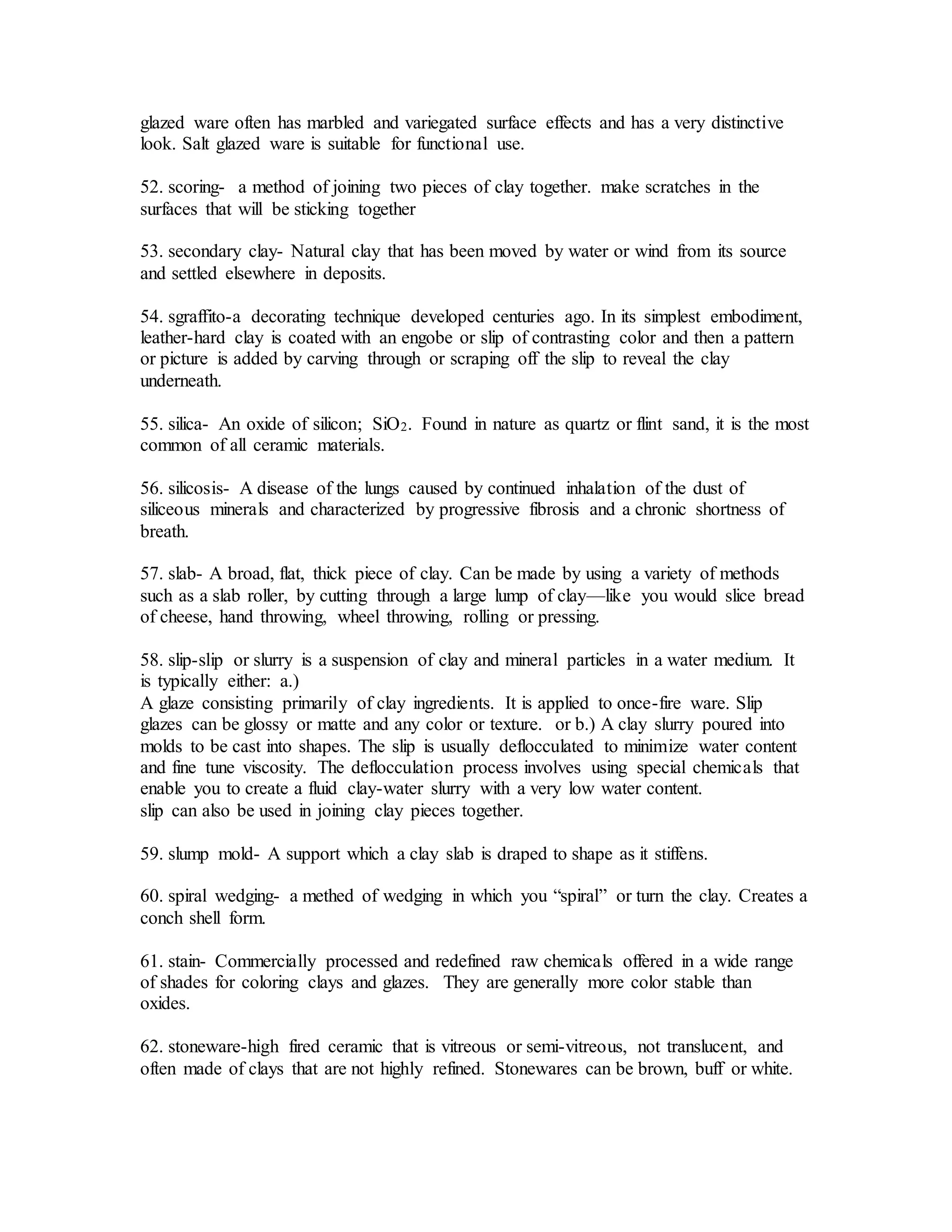 Clay Vocabulary list (ceramics, pottery) | DOC