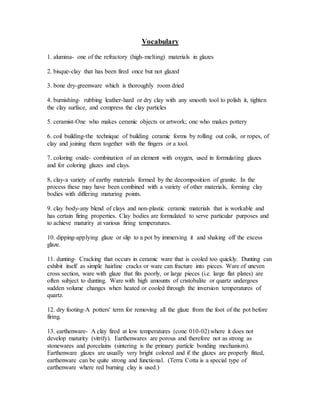 Clay Vocabulary list (ceramics, pottery) | DOC